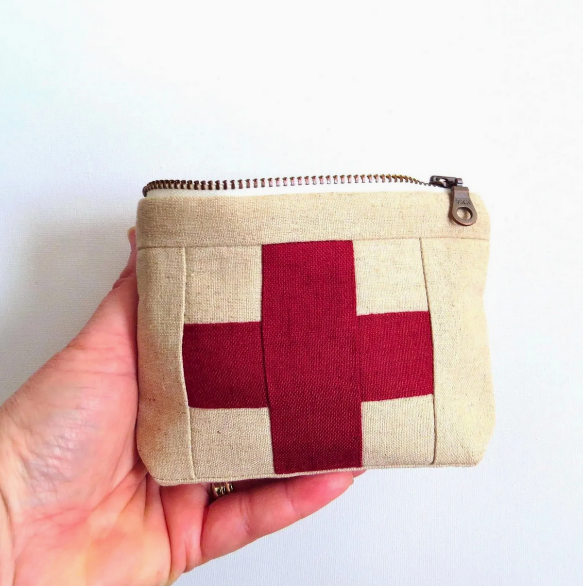 Mini First Aid Zipper Pouch - Red Swiss Cross on Cream - Common Deer