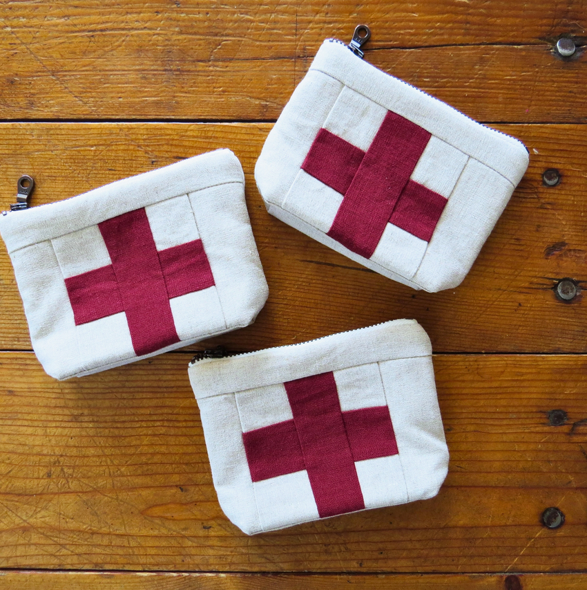 Mini First Aid Zipper Pouch - Red Swiss Cross on Cream - Common Deer